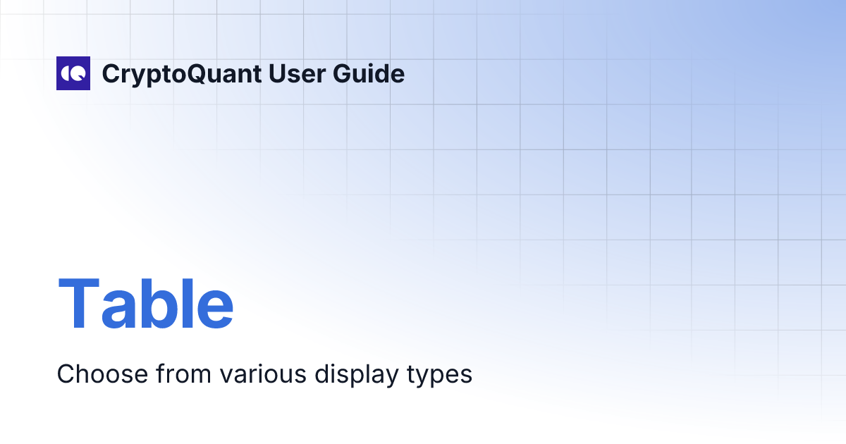 Table | CryptoQuant User Guide